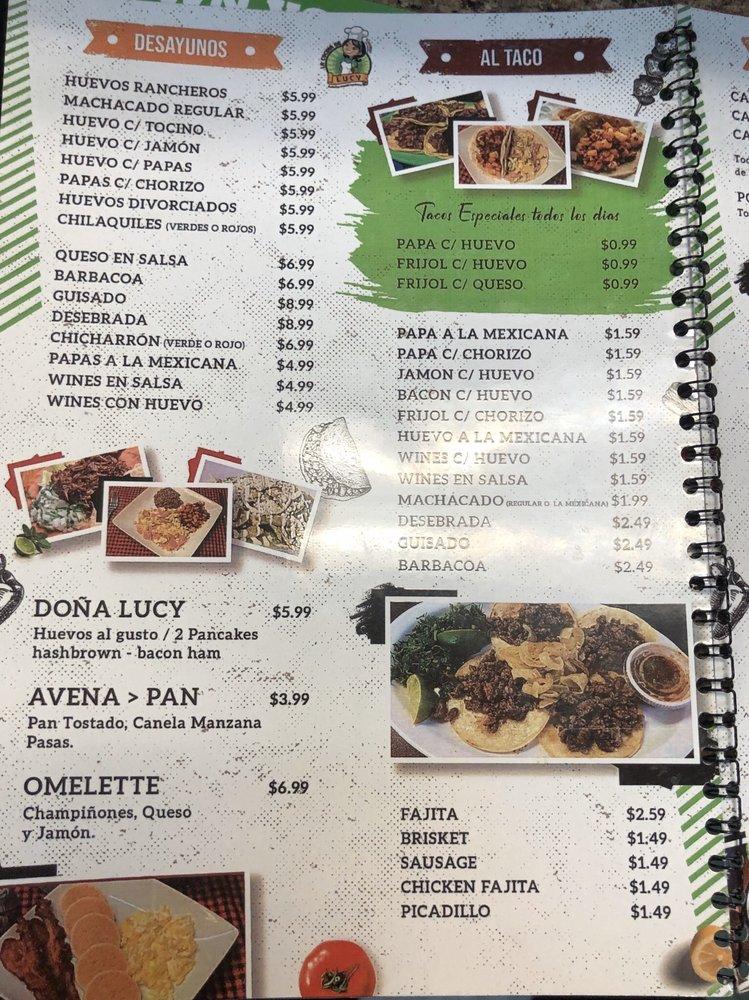 Menu at La Cocina De Lucy restaurant, Laredo