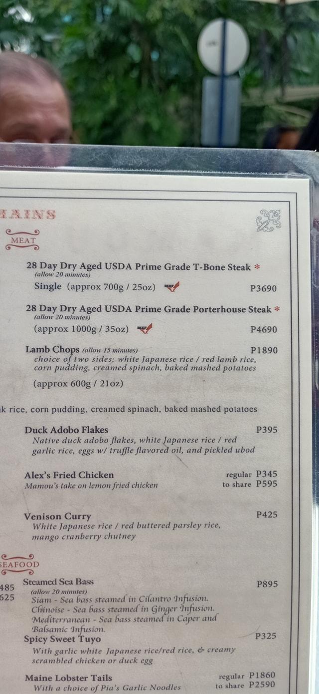 Menu at Mamou Too steakhouse, Makati, Power Plant Mall