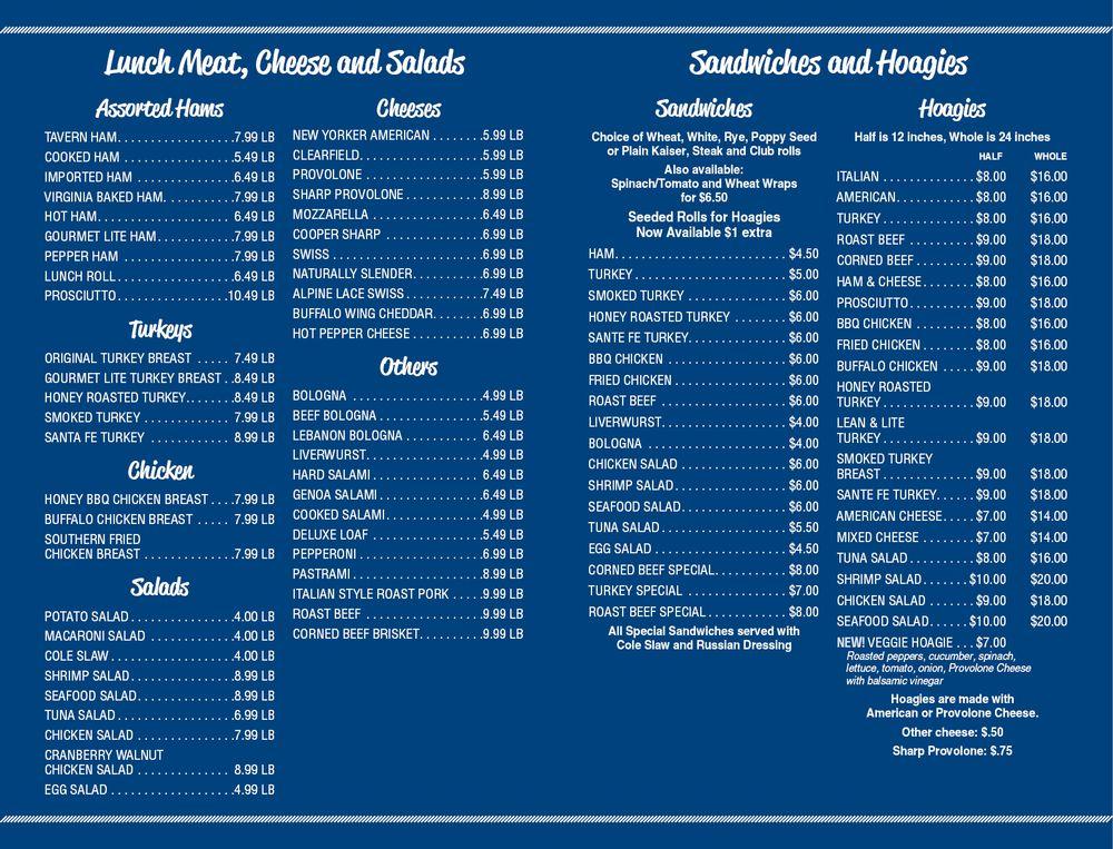 Carta de Marinucci's Deli, Filadelfia, Richmond St
