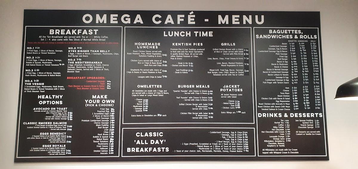 Menu at Omega Cafe, West Wickham, 88 Croydon Rd