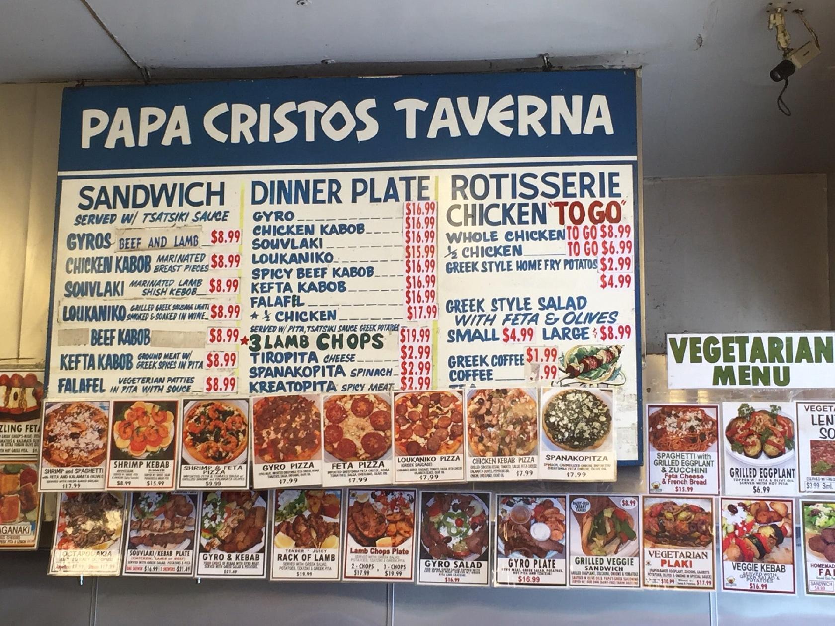 Menu at Papa Cristo's Greek Grill restaurant, Los Angeles