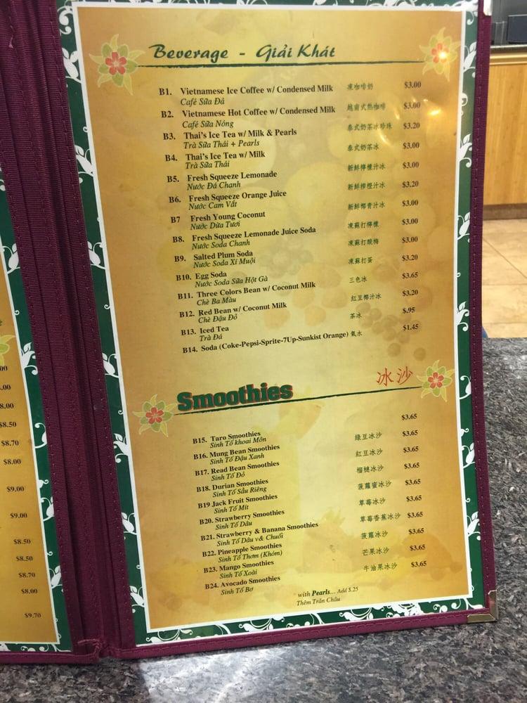 Menu at Pho Saigon City restaurant, Pleasanton