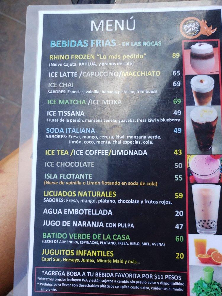 Menu at Rhino's Coffee restaurant, Ensenada