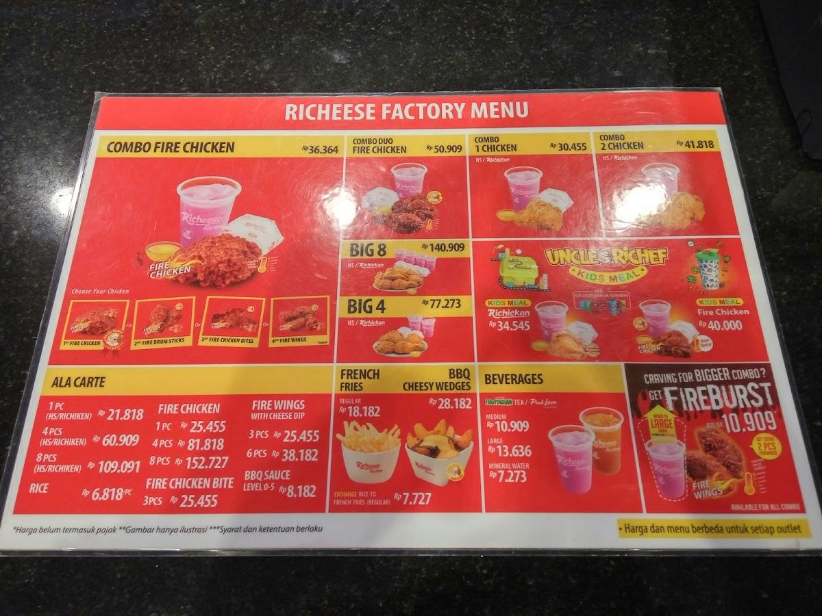 Menu at Richeese Factory Lombok restaurant, Mataram