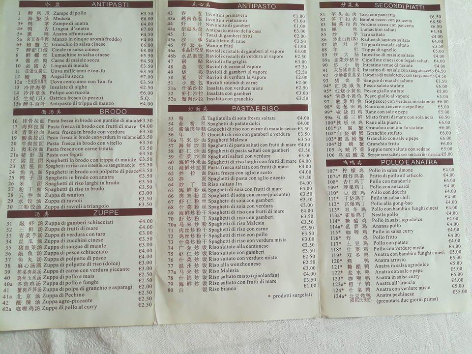 Menu at Jin restaurant, Milan, Via Giuseppe Giusti