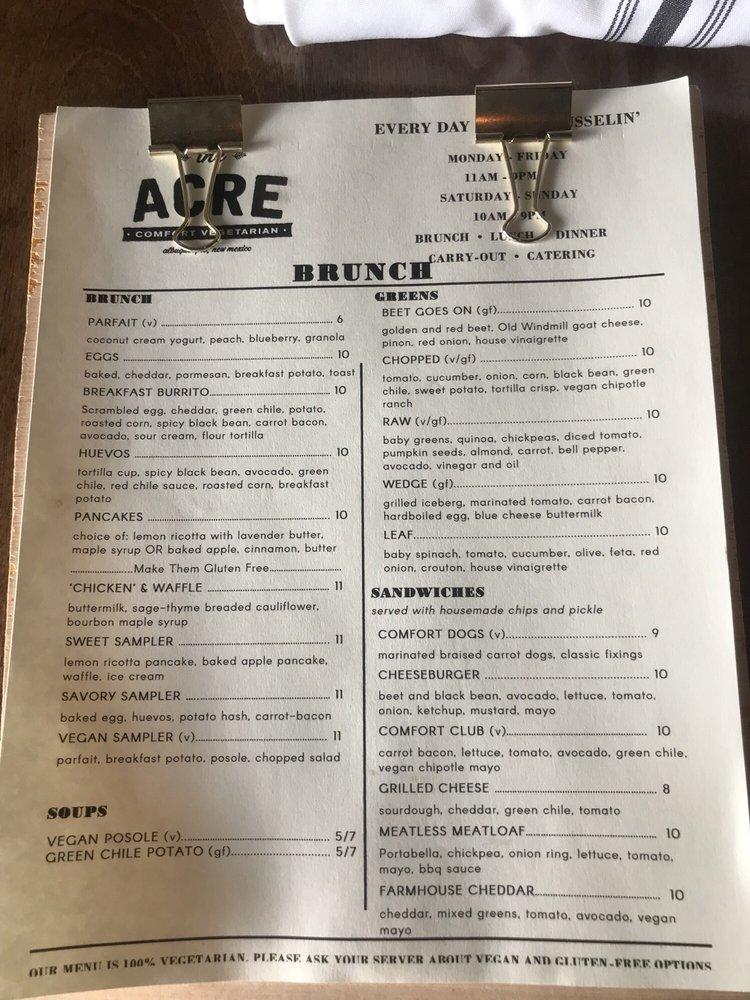 Menu at The Acre restaurant, Albuquerque