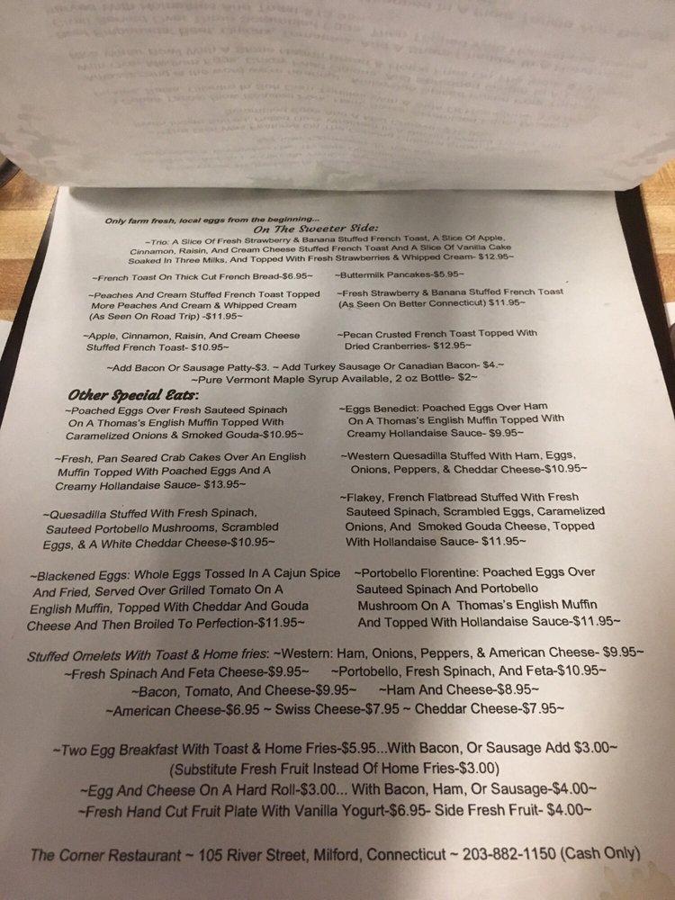 Menu at The Corner Restaurant, Milford