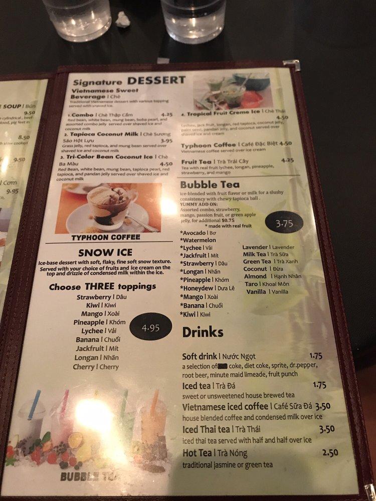 Menu at TyPHOon Authentic Vietnamese Cuisine restaurant, Fayetteville