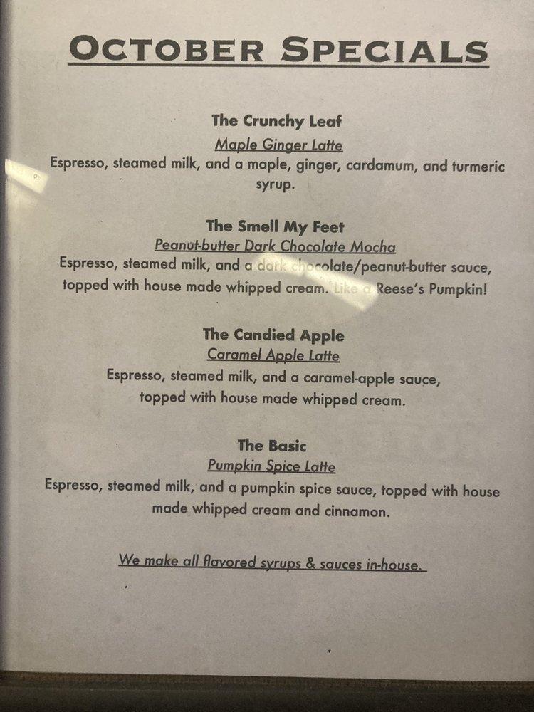 Menu at Vertical Coffee Company cafe, Cookeville