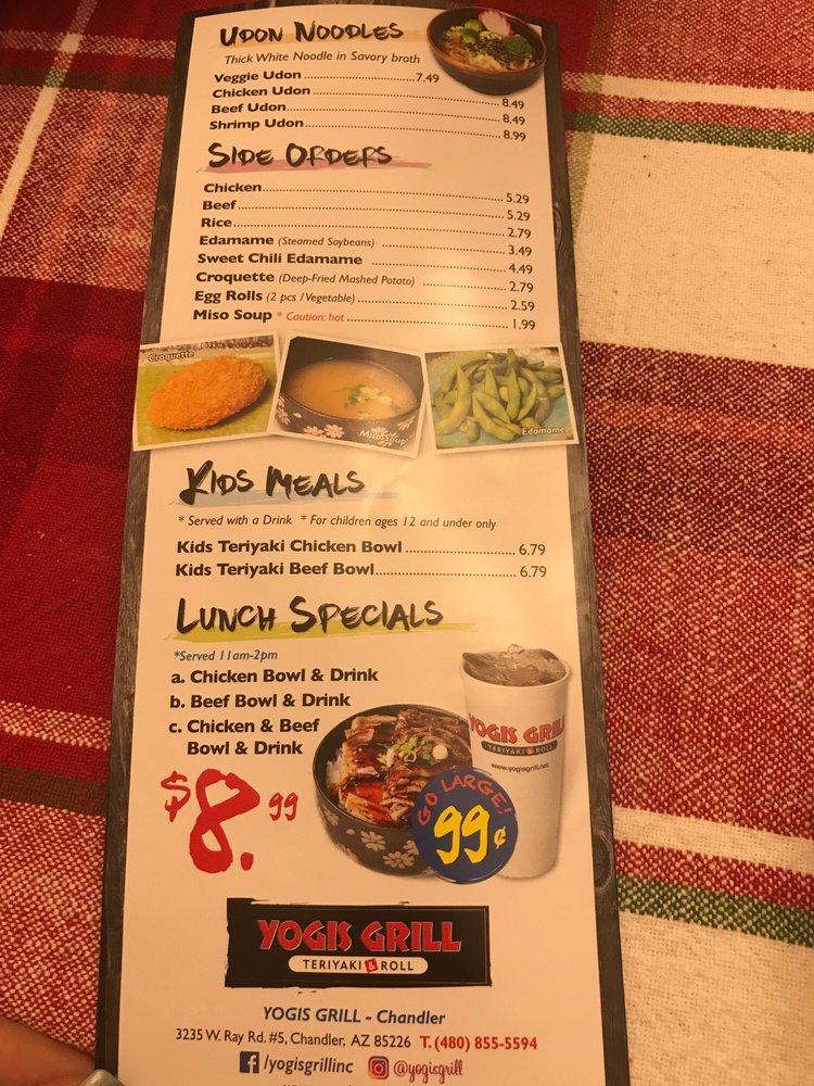Menu at Yogi's Grill restaurant, Chandler, W Ray Rd #5