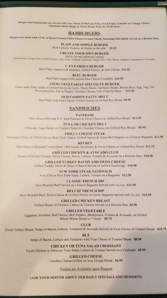 Carta del restaurante CJ's Diner, Palm Desert