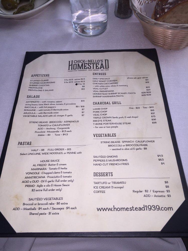 Menu at Chick & Nello’s Homestead Inn pub & bar, Hamilton Township