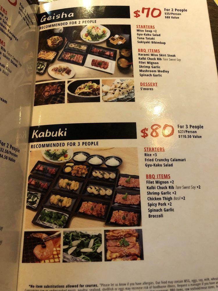 Menu at Gyu-Kaku Japanese BBQ, Calgary