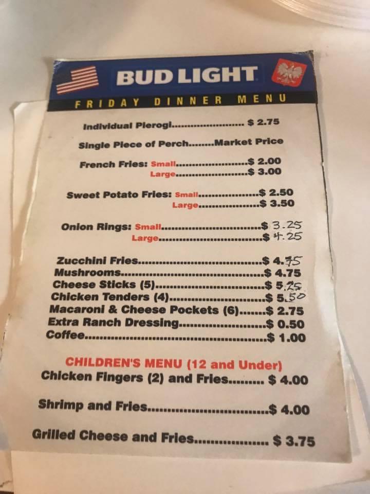 Menu at Polish Falcons Club, Erie