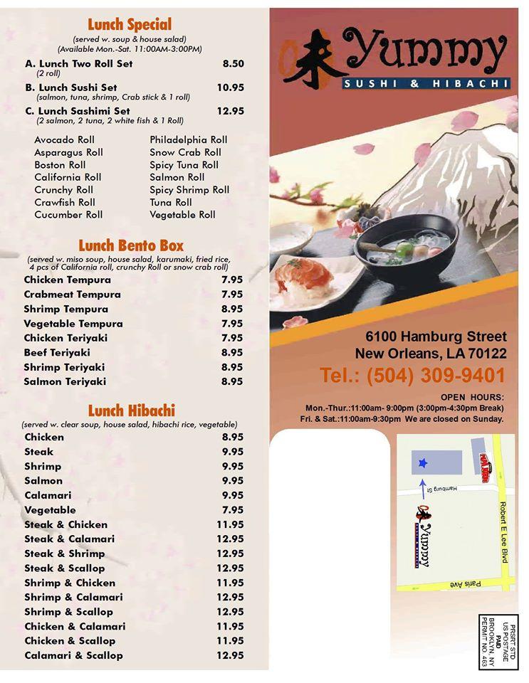 Menu at Yummy Sushi restaurant, New Orleans