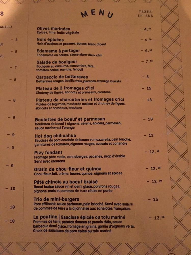 Menu at Bar Palco, Montréal