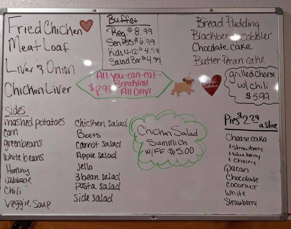 Menu at Bonnie Cafe, West Frankfort