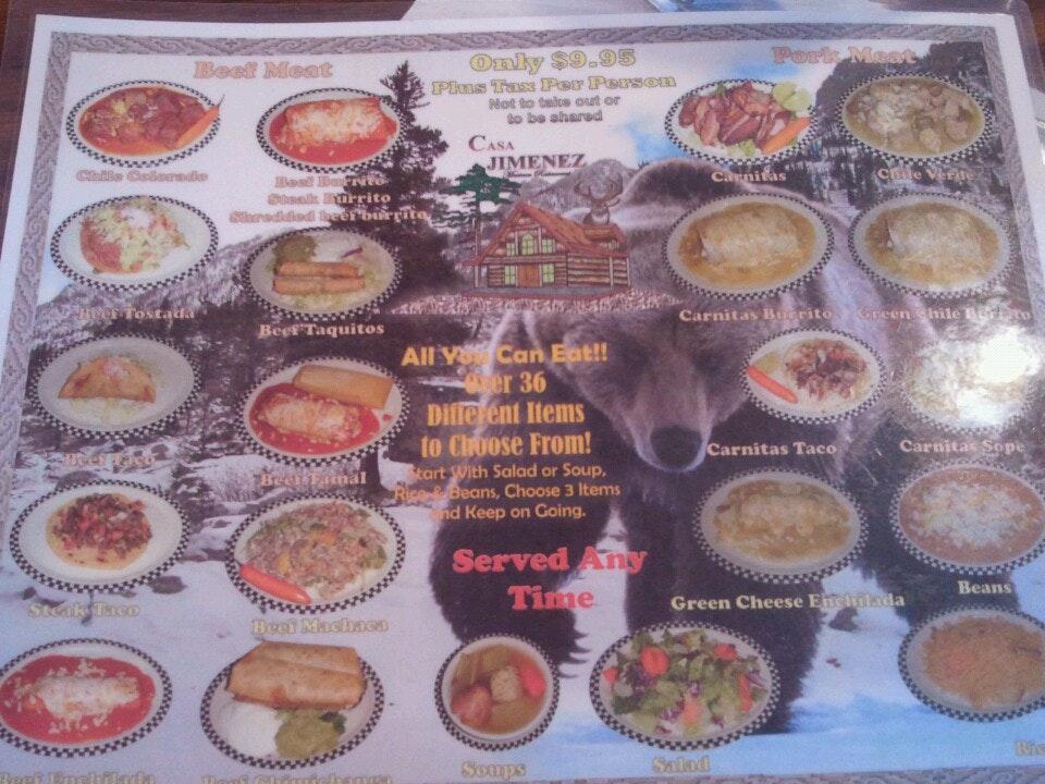 Menu at Casa Jimenez Restaurant, Hesperia