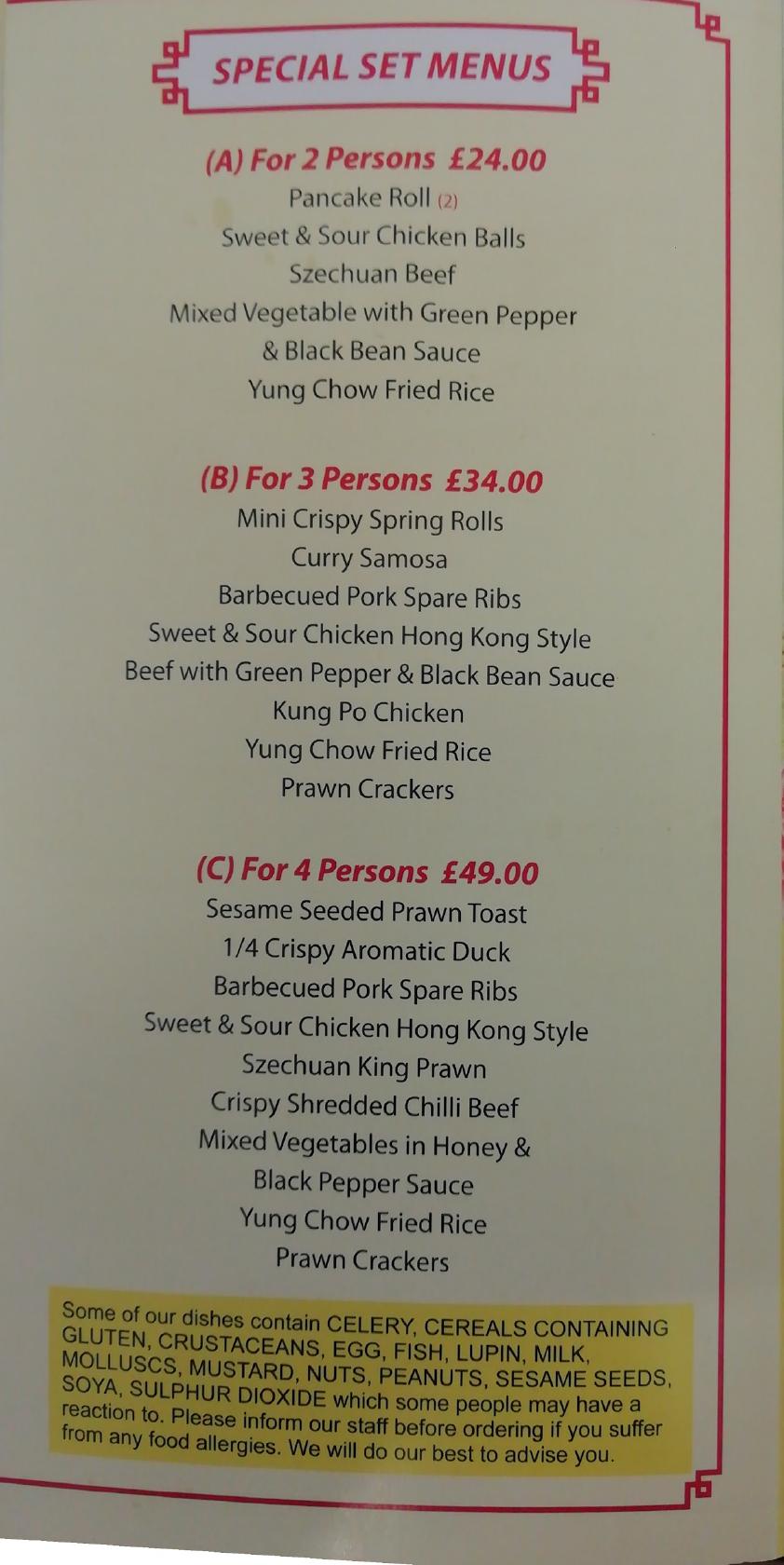 Menu at Dragon House fast food, Cheddar