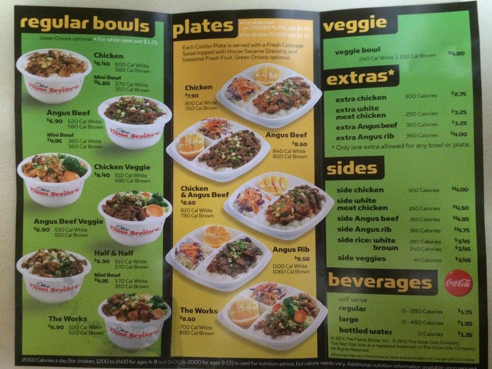 Menu at Flame Broiler fast food, Ontario, S Vineyard Ave c