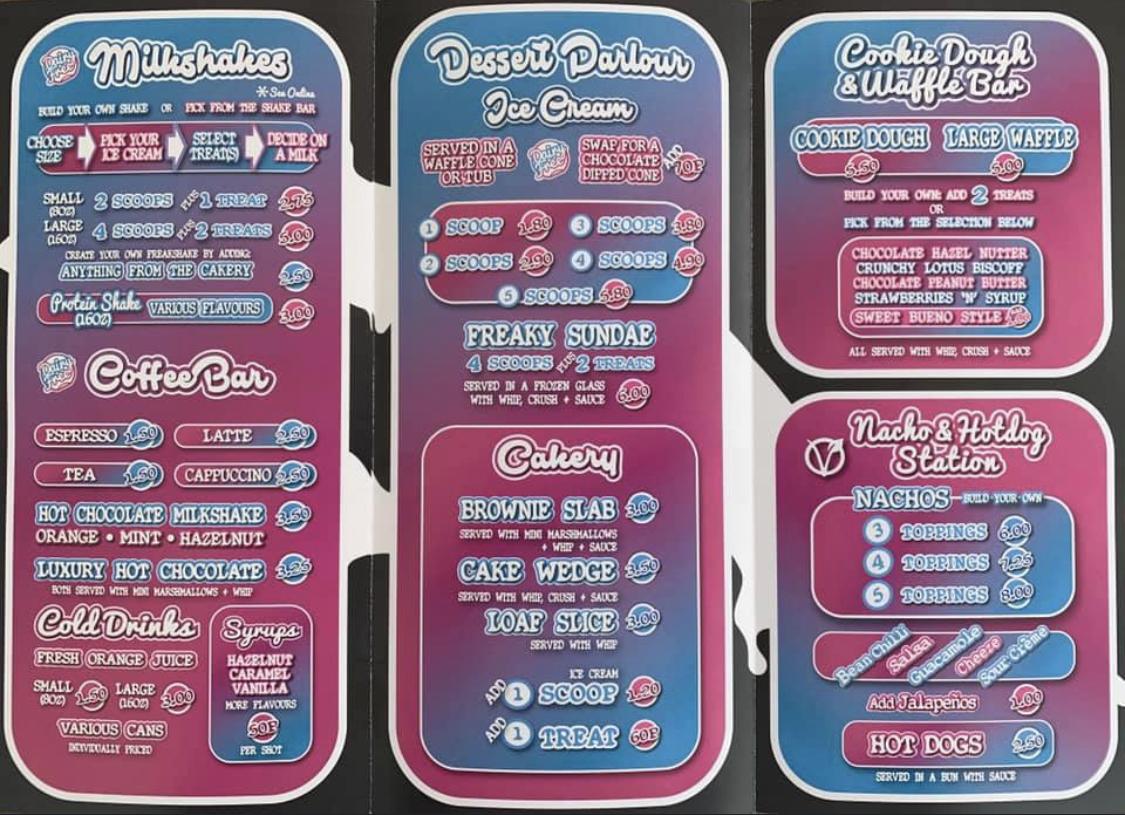 Menu at Freaky Shakes, Glossop