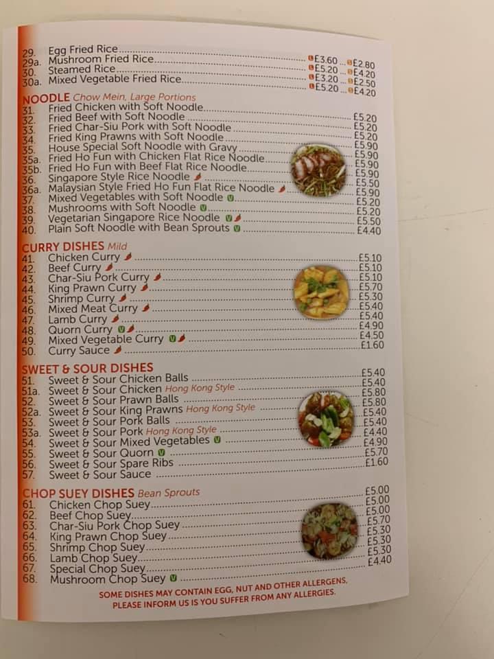 Menu at Hong Kong House fast food, London, 7 Hampden Square