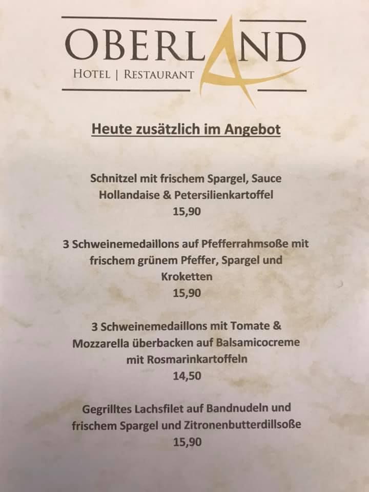 Speisekarte von Hotel und Restaurant Oberland, Neuhaus am Rennweg