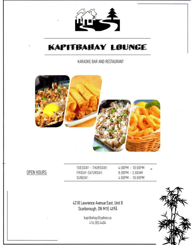 Carta del restaurante Kapit Bahay, Toronto