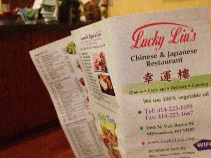 Menu at Lucky Liu's restaurant, Milwaukee