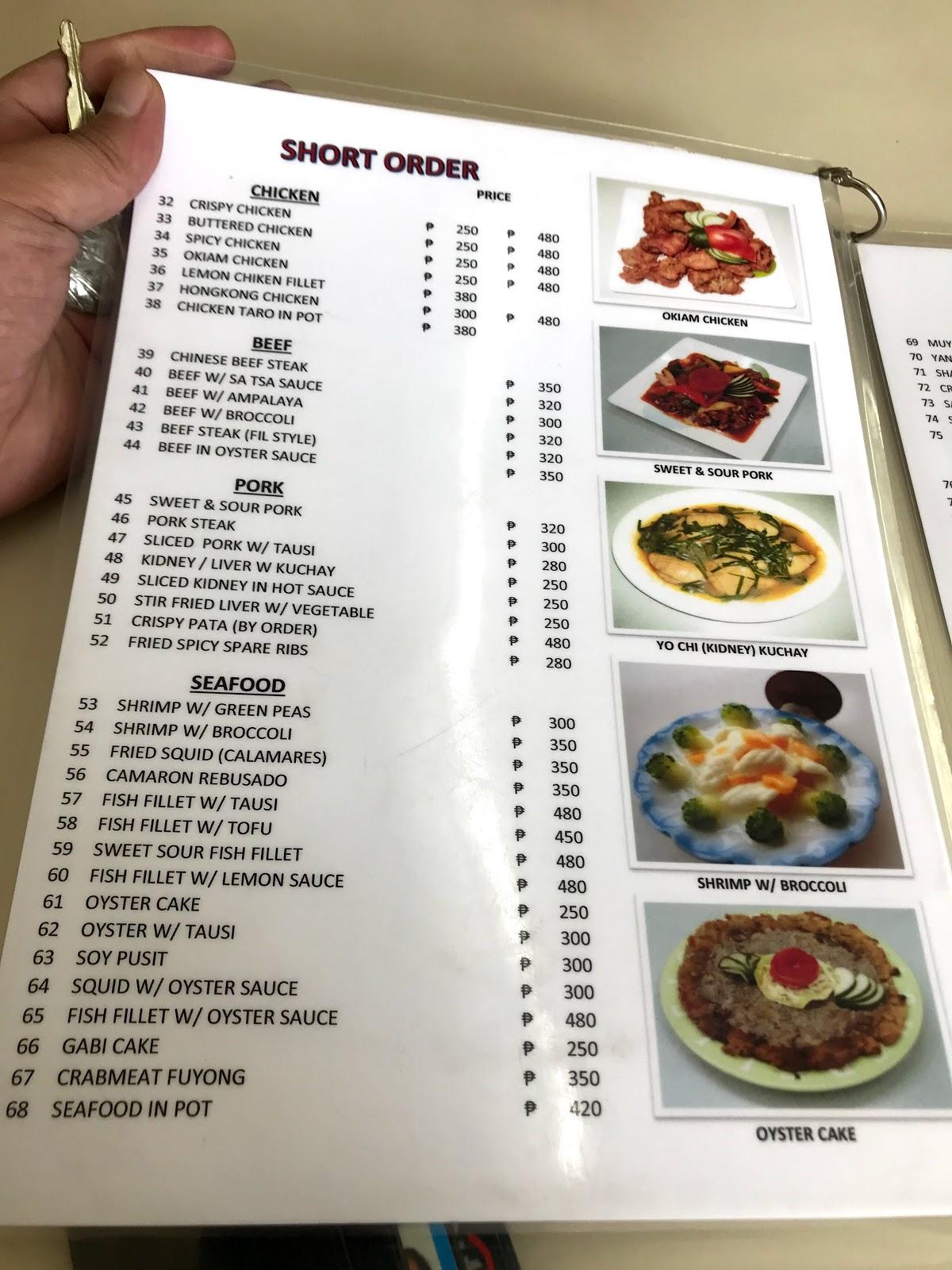 Menu at Muy Hong restaurant, Quezon City