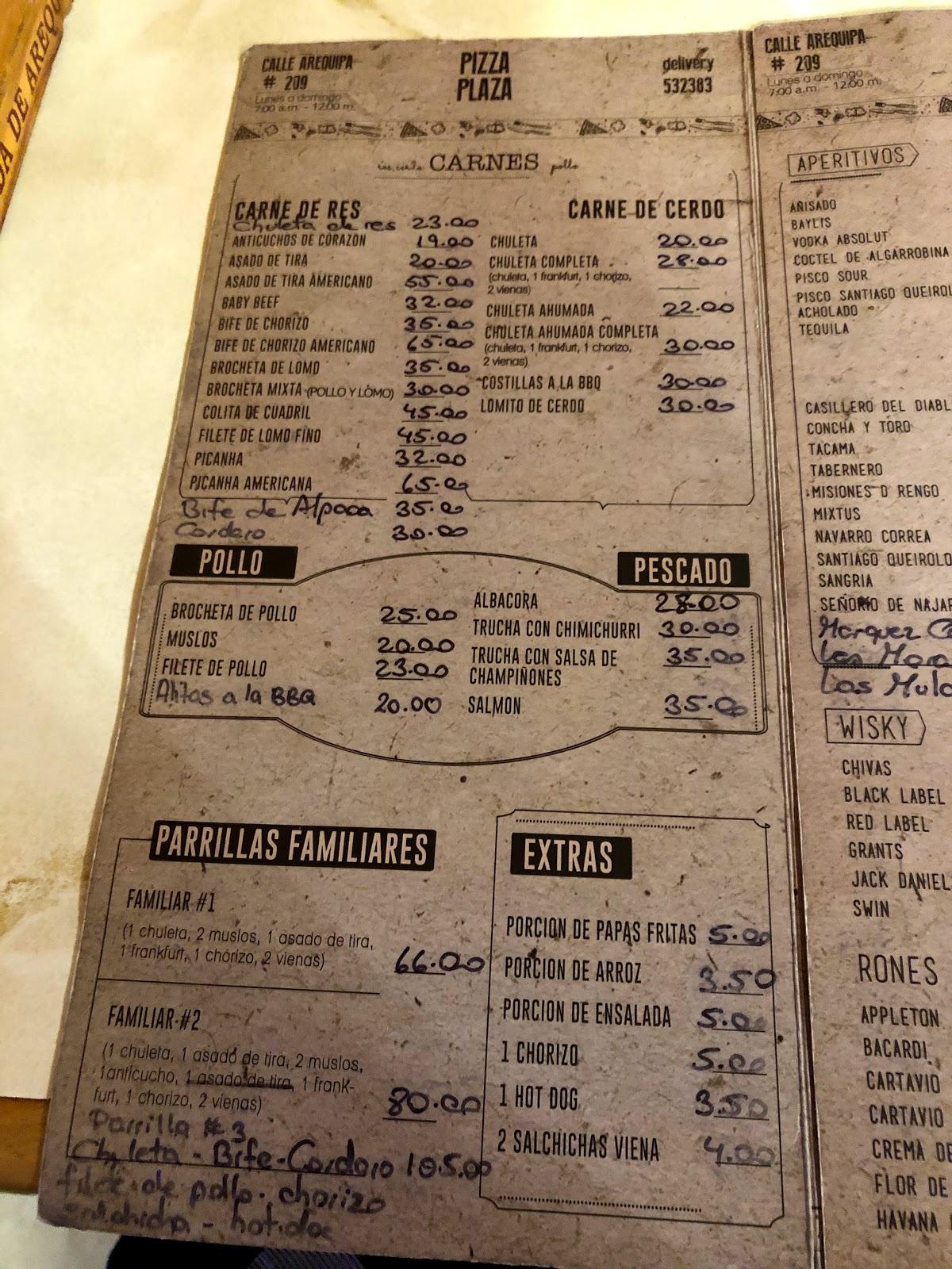 Menu at PIZZA PLAZA restaurant, Mollendo