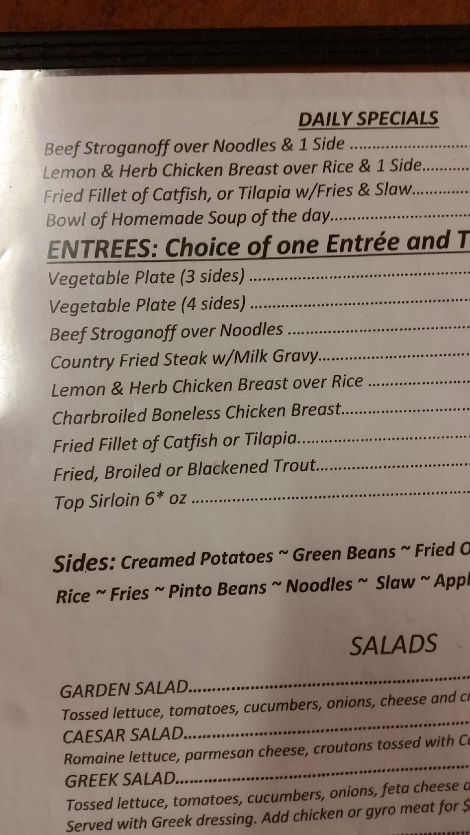 Menu at Pete's Place restaurant, Blue Ridge, E 1st St