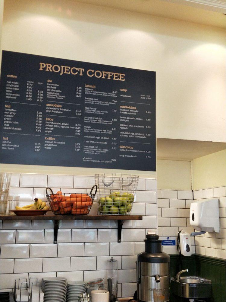 Menu at Project Coffee cafe, Edinburgh