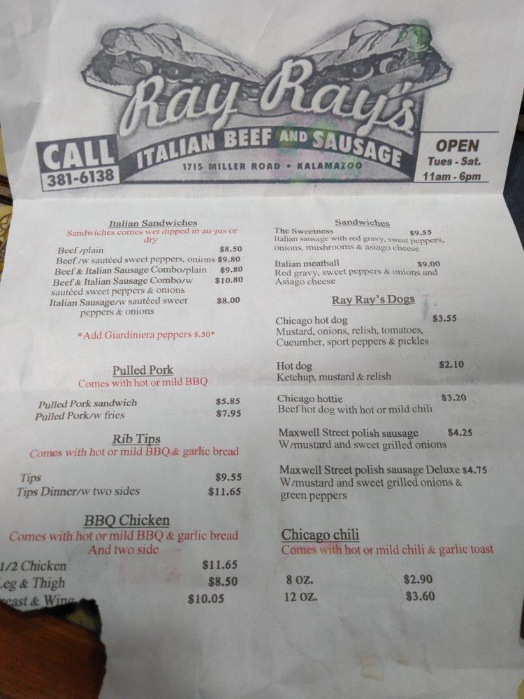 Menu at Ray Ray's Italian Beef & Sausage BBQ, Kalamazoo