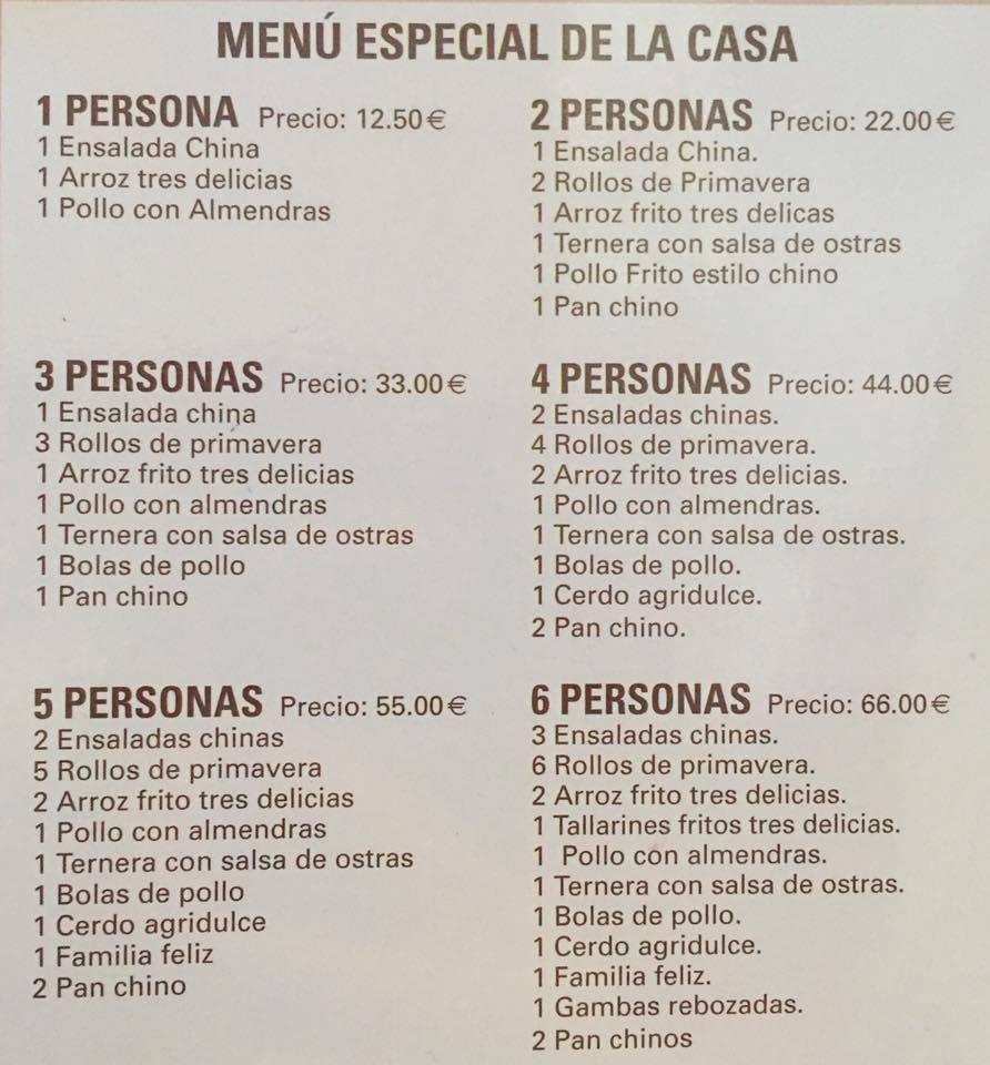 Carta de Restaurant Gran Muralla, Cardedeu