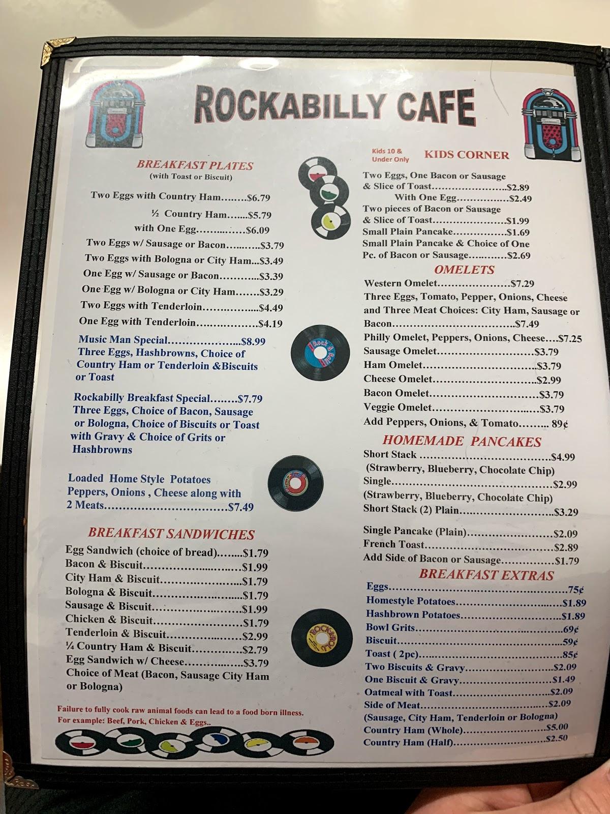 Menu at Rockabilly Cafe, Selmer