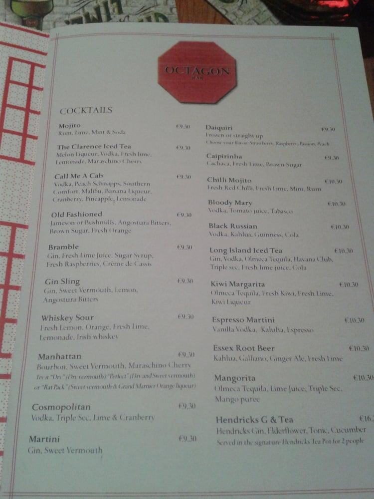 Carta de Octagon Bar, Dublin