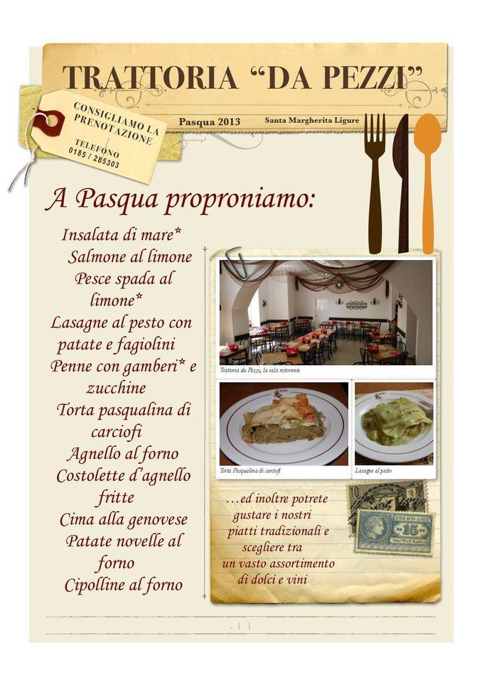 Menu at Trattoria da Pezzi restaurant, Santa Margherita Ligure