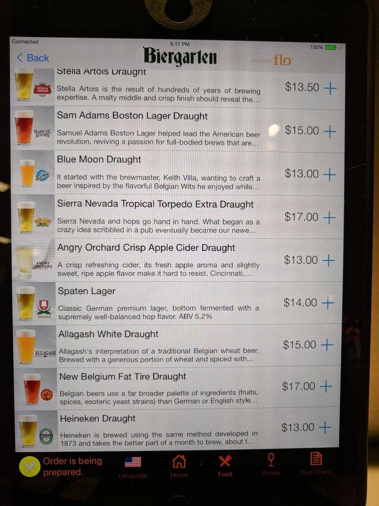 Menu at Biergarten pub & bar, New York City, LaGuardia Airport