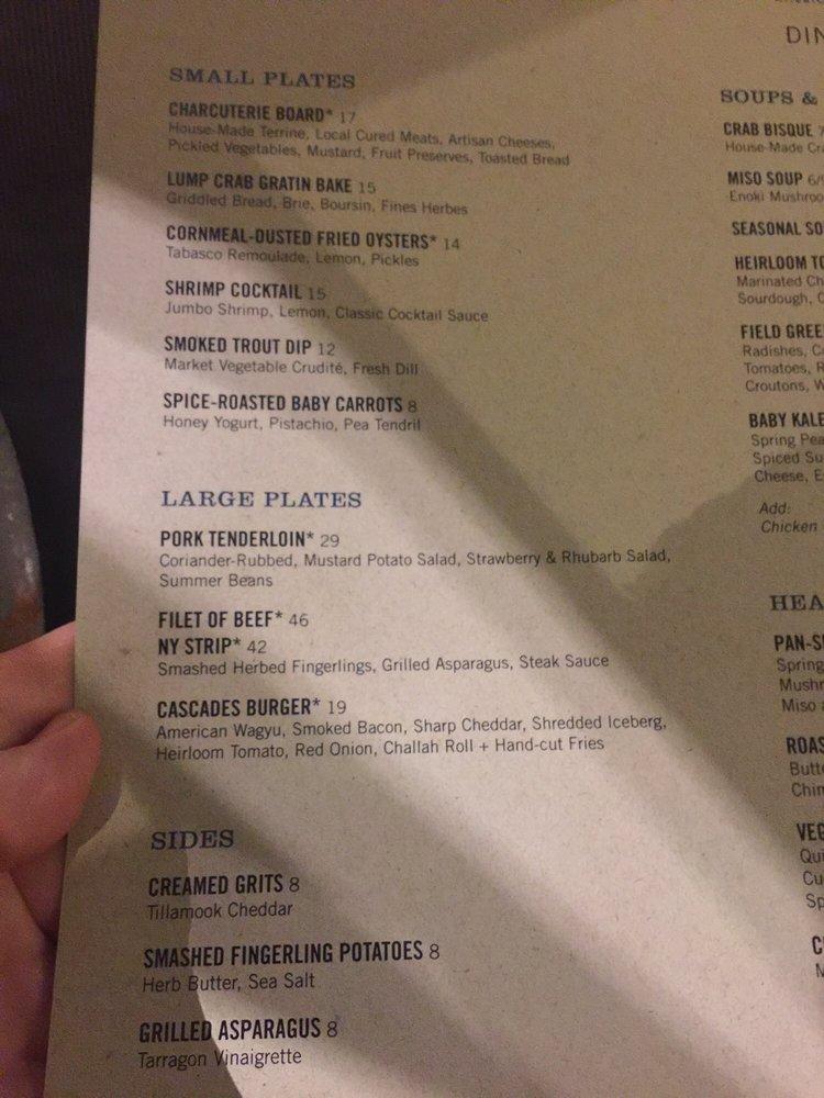 Menu at Cascades American Cafe, Nashville
