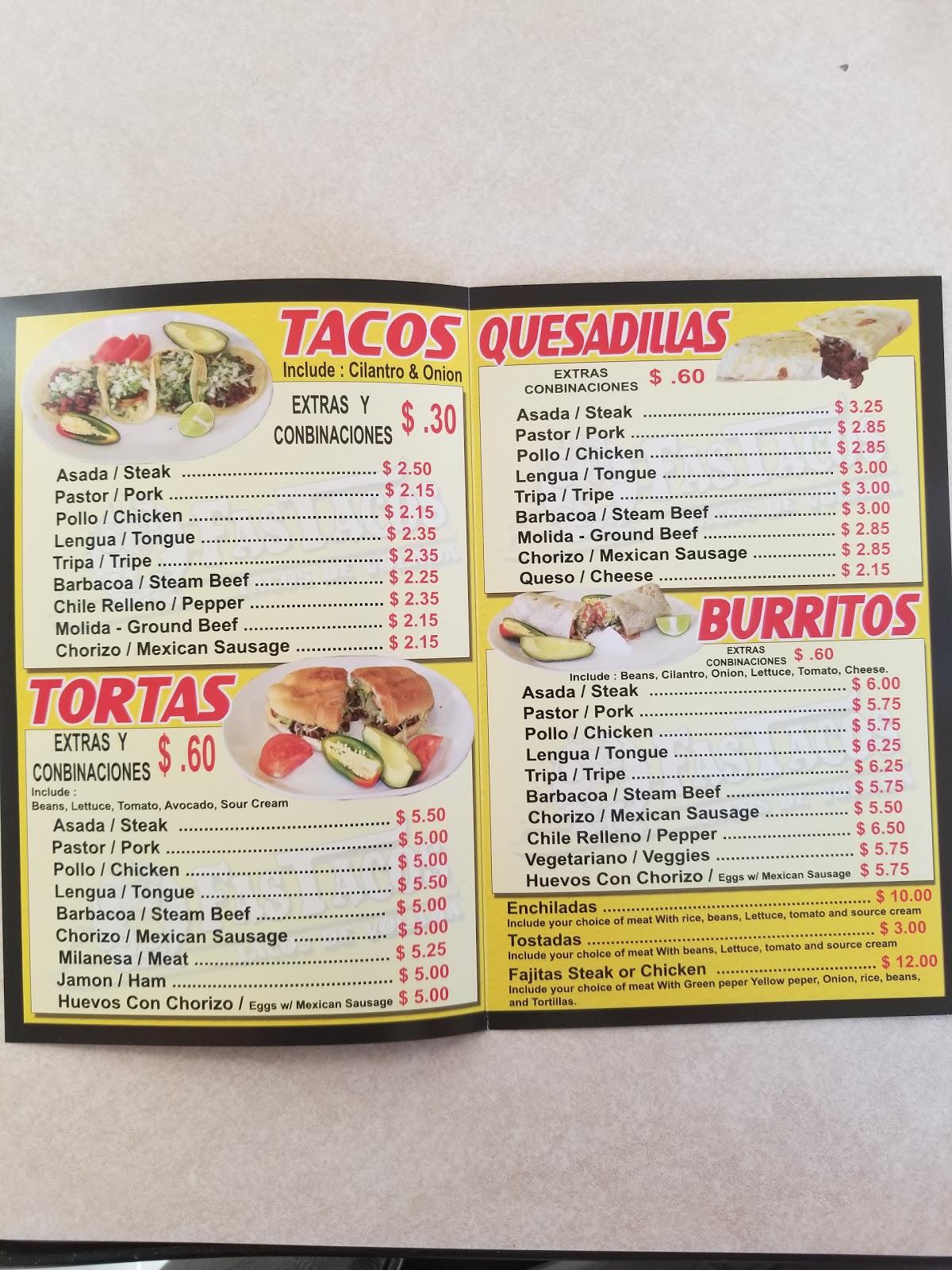 Menu at Fastacos restaurant, Huntley