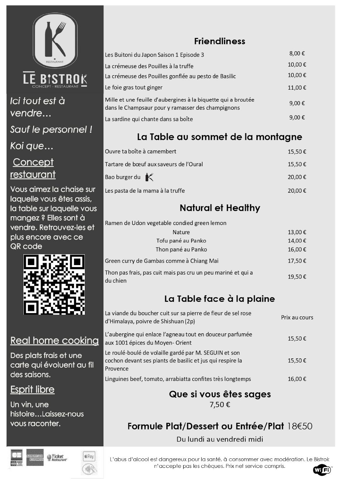 Menu au Le Bistrok Gap restaurant, Gap
