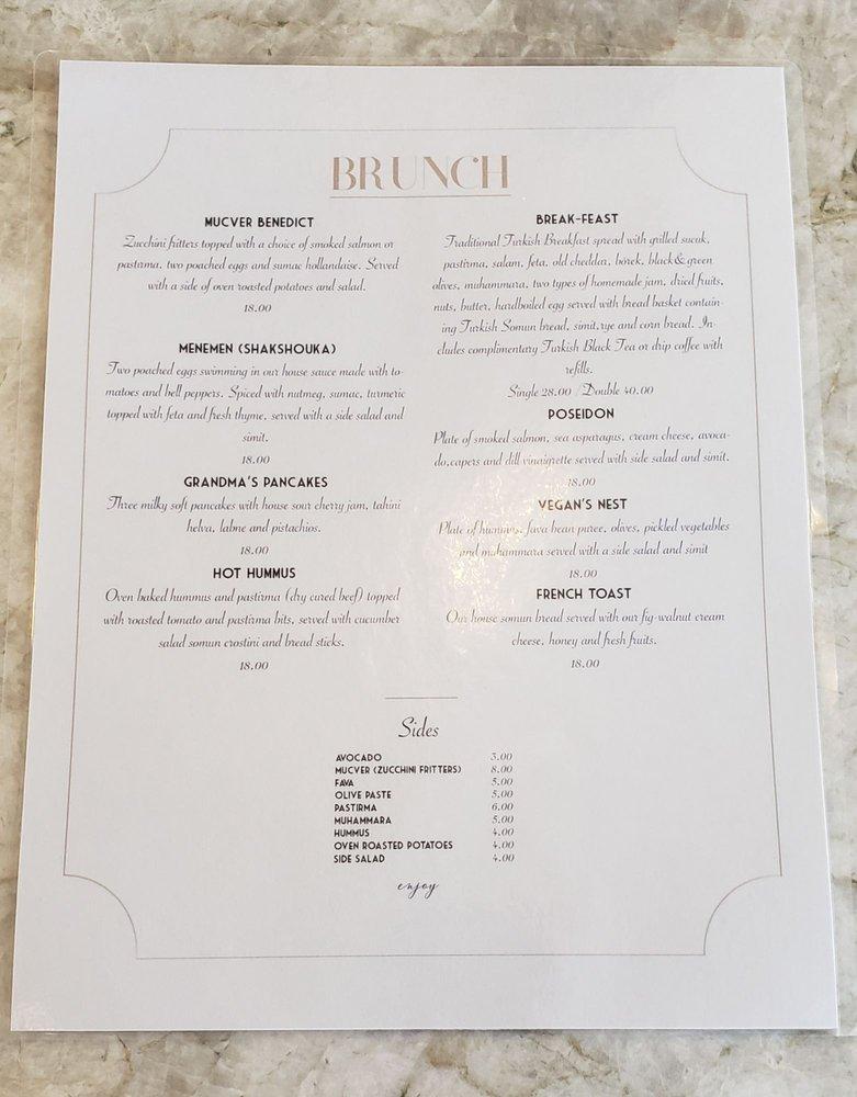 Menu at Pasaj restaurant, Toronto
