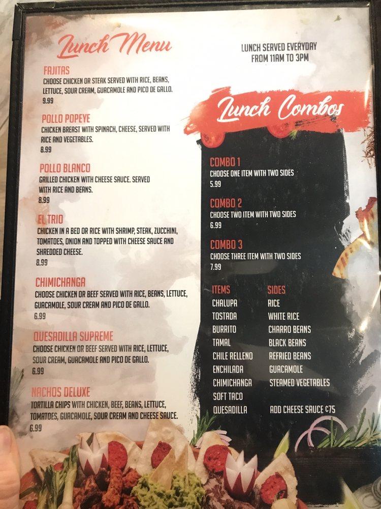 Menu at Uncle Paco's Mexican Grill restaurant, Tulsa
