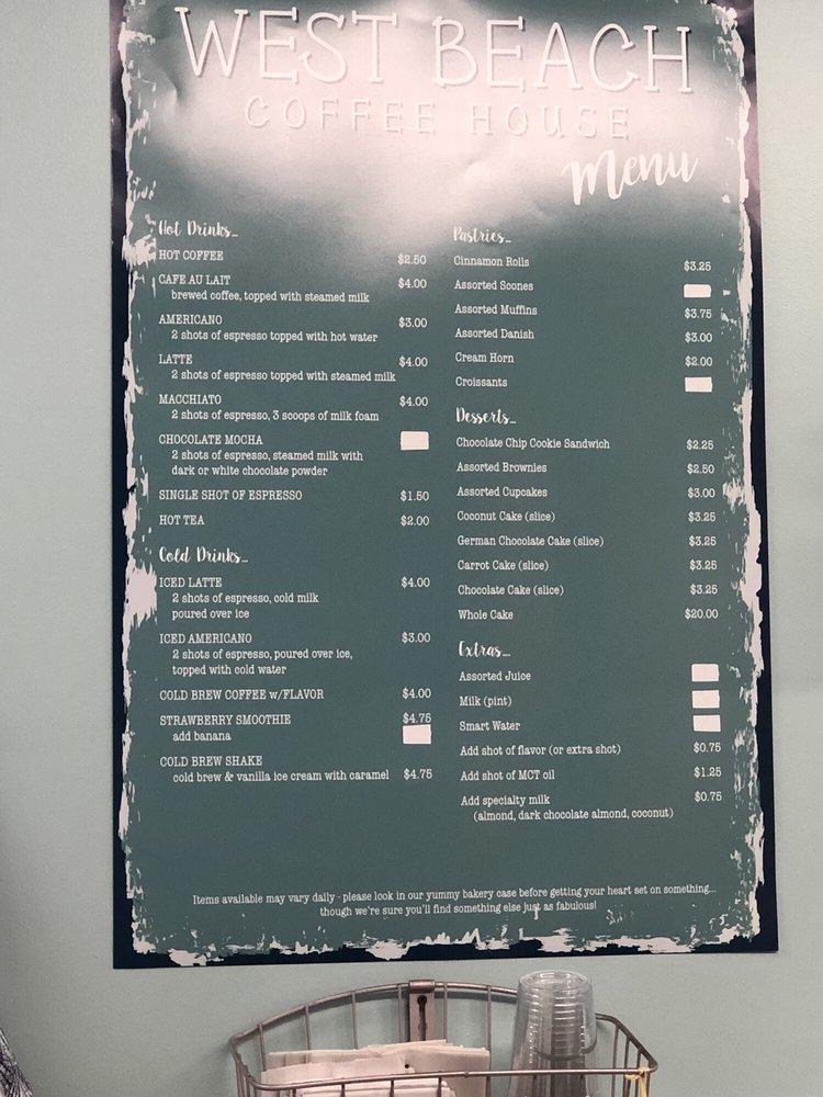 Menu at West Beach Coffee House, Gulf Shores
