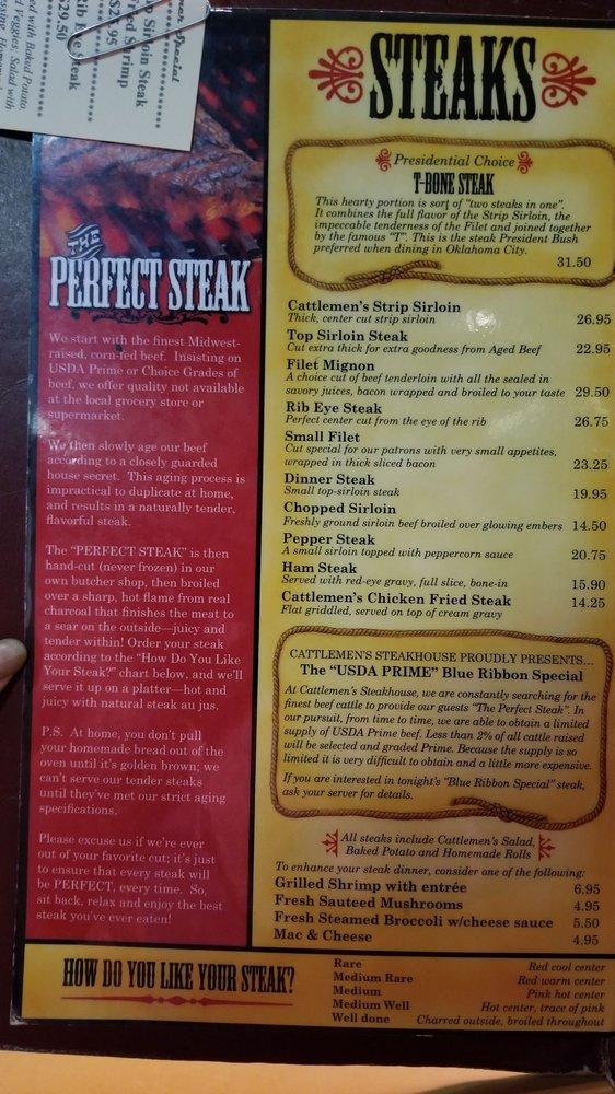 Menu at Cattlemen's Steakhouse, Oklahoma City