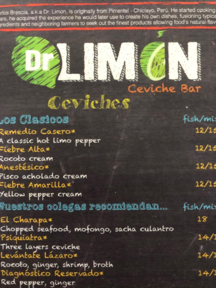 Menu at Dr. Limon Ceviche Bar - Miami Lakes, Miami Lakes