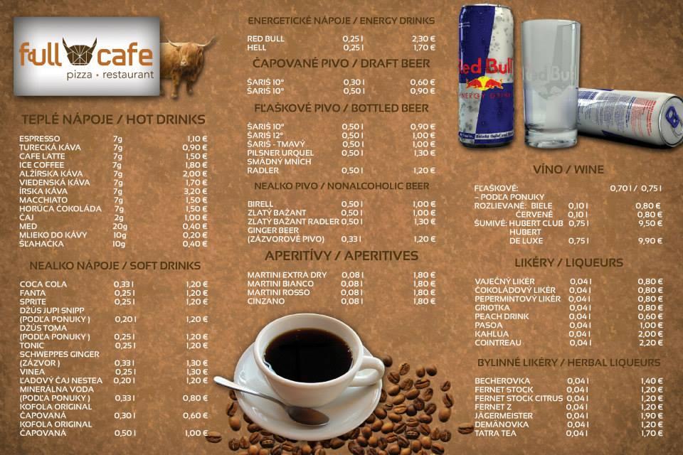Menu at Full Cafe • Pizza Restaurant, Fulianka