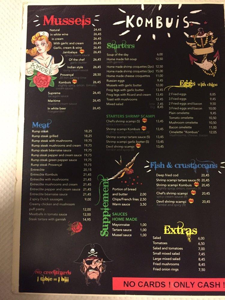 Menu at Kombuis, Ostend