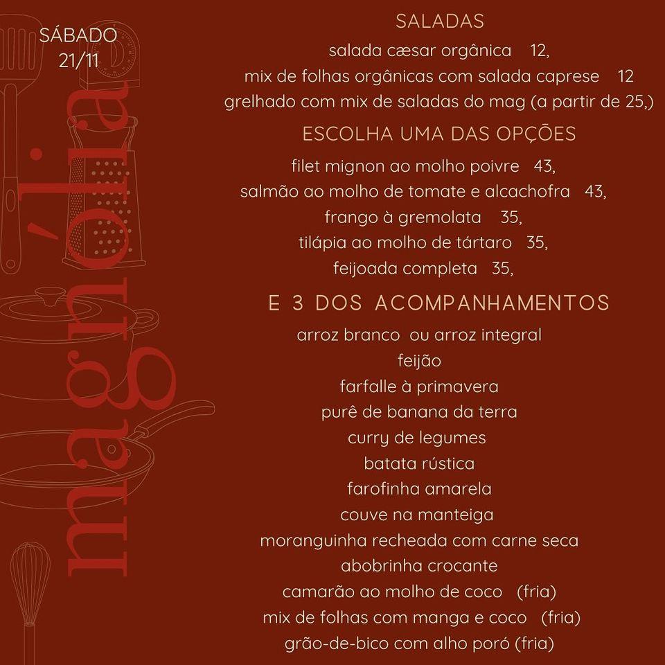 Menu at Magnólia restaurant, Belo Horizonte